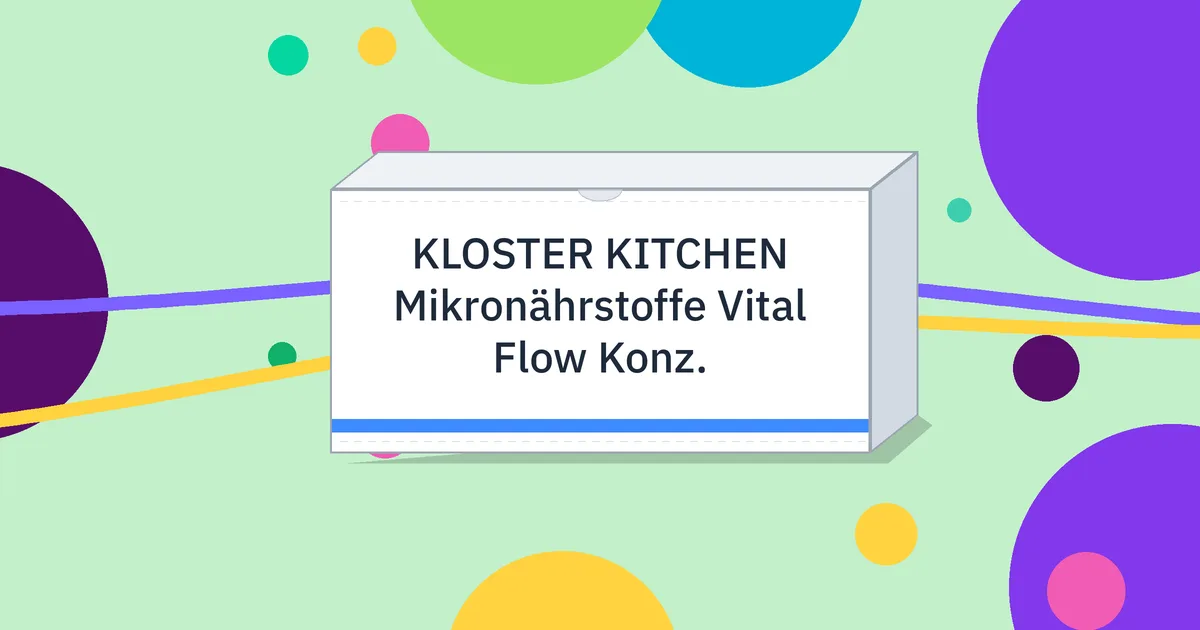 Symbolbild: Packung mit der Aufschrift KLOSTER KITCHEN Mikronährstoffe Vital Flow Konz. (PZN 20286381) – Verfügbarkeit und Bezug in Apotheken in Frankfurt am Main
