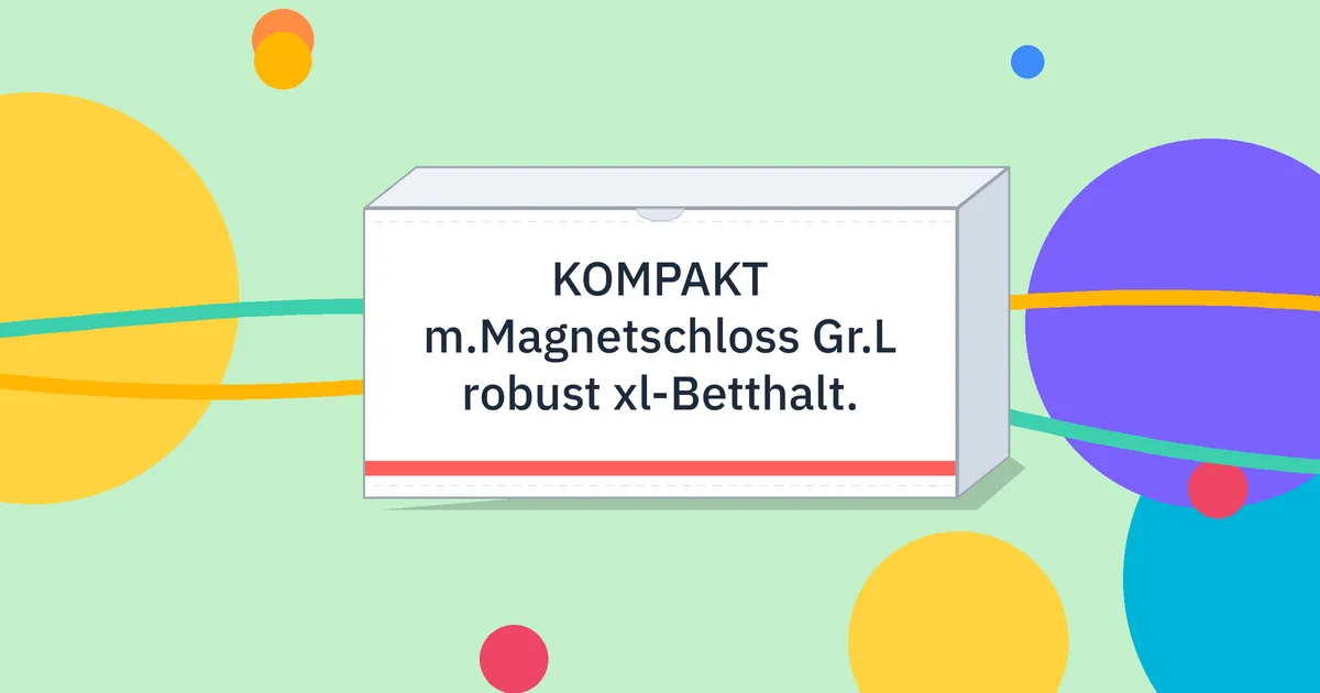 Symbolbild: Packung mit der Aufschrift KOMPAKT m.Magnetschloss Gr.L robust xl-Betthalt. (PZN 11574307) – Verfügbarkeit und Bezug in Apotheken in Frankfurt am Main