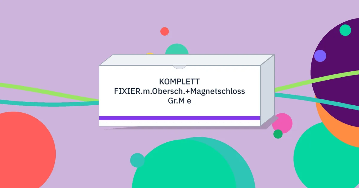 Symbolbild: Packung mit der Aufschrift KOMPLETT FIXIER.m.Obersch.+Magnetschloss Gr.M e (PZN 11573673) – Verfügbarkeit und Bezug in Apotheken in Frankfurt am Main