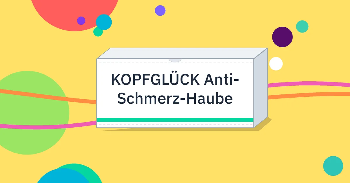 Symbolbild: Packung mit der Aufschrift KOPFGLÜCK Anti-Schmerz-Haube (PZN 20347757) – Verfügbarkeit und Bezug in Apotheken in Frankfurt am Main