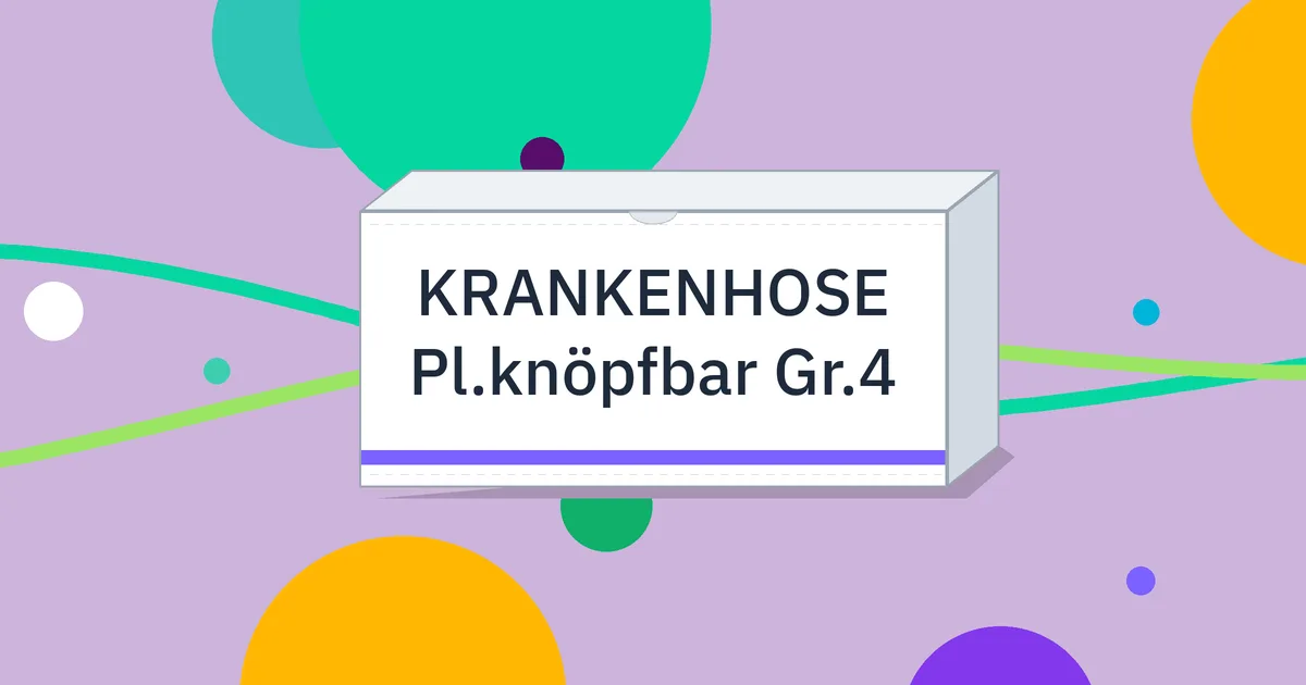 Symbolbild: Packung mit der Aufschrift KRANKENHOSE Pl.knöpfbar Gr.4 (PZN 01740851) – Verfügbarkeit und Bezug in Apotheken in Frankfurt am Main