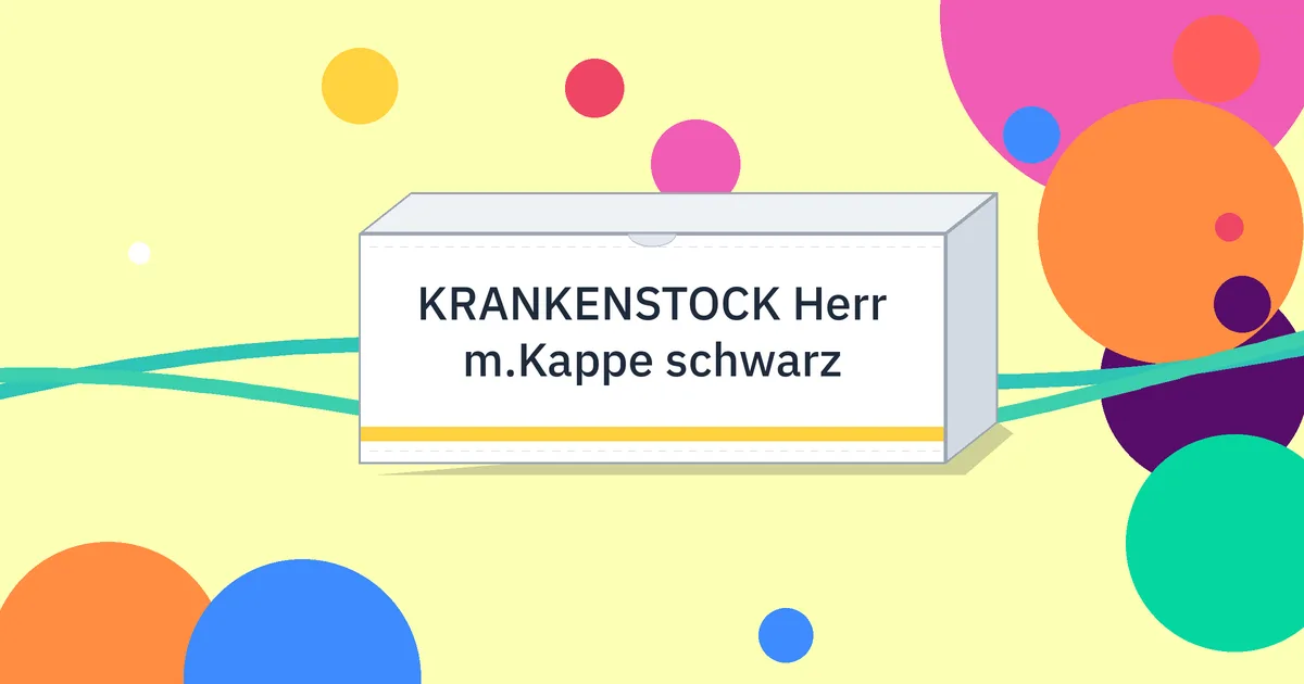 Symbolbild: Packung mit der Aufschrift KRANKENSTOCK Herr m.Kappe schwarz (PZN 00069256) – Verfügbarkeit und Bezug in Apotheken in Frankfurt am Main