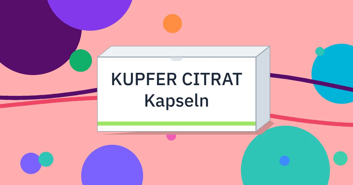 Symbolbild: Packung mit der Aufschrift KUPFER CITRAT Kapseln (PZN 15576154) – Verfügbarkeit und Bezug in Apotheken in Frankfurt am Main