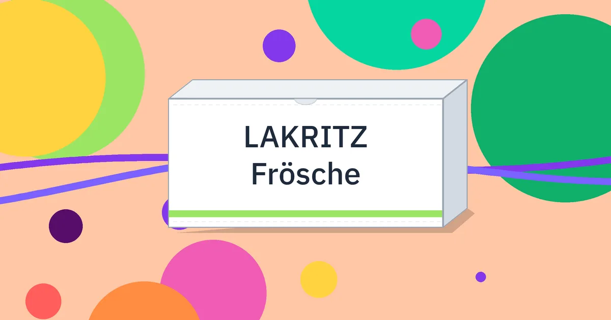 Symbolbild: Packung mit der Aufschrift LAKRITZ Frösche (PZN 02455124) – Verfügbarkeit und Bezug in Apotheken in Frankfurt am Main