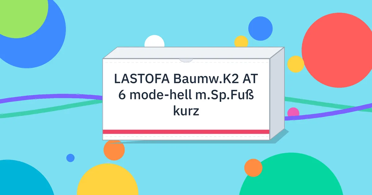 Symbolbild: Packung mit der Aufschrift LASTOFA Baumw.K2 AT 6 mode-hell m.Sp.Fuß kurz (PZN 01950755) – Verfügbarkeit und Bezug in Apotheken in Frankfurt am Main