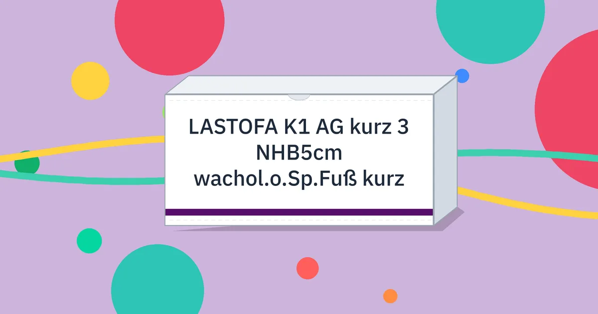 Symbolbild: Packung mit der Aufschrift LASTOFA K1 AG kurz 3 NHB5cm wachol.o.Sp.Fuß kurz (PZN 13791173) – Verfügbarkeit und Bezug in Apotheken in Frankfurt am Main