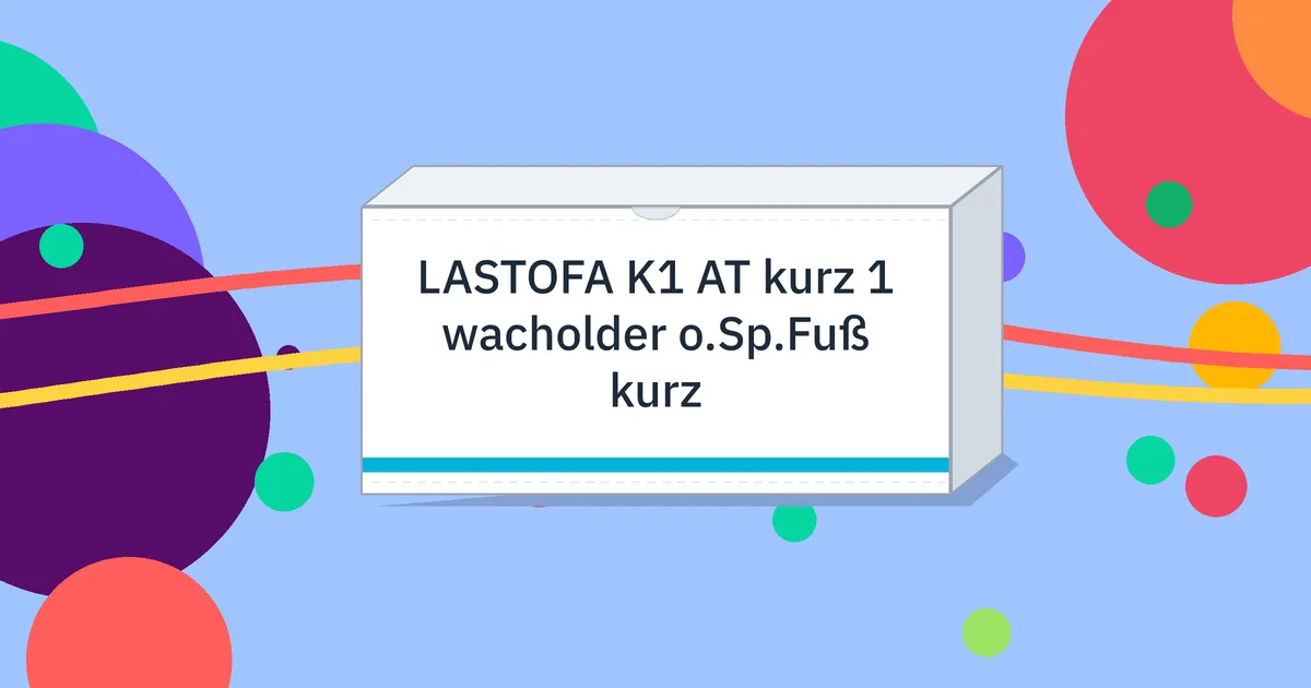 Symbolbild: Packung mit der Aufschrift LASTOFA K1 AT kurz 1 wacholder o.Sp.Fuß kurz (PZN 13795171) – Verfügbarkeit und Bezug in Apotheken in Frankfurt am Main