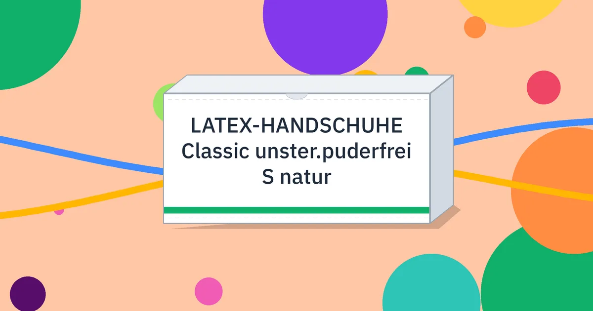 Symbolbild: Packung mit der Aufschrift LATEX-HANDSCHUHE Classic unster.puderfrei S natur (PZN 10414406) – Verfügbarkeit und Bezug in Apotheken in Frankfurt am Main