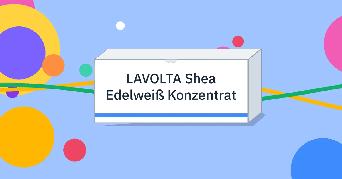 Symbolbild: Packung mit der Aufschrift LAVOLTA Shea Edelweiß Konzentrat (PZN 15877571) – Verfügbarkeit und Bezug in Apotheken in Frankfurt am Main