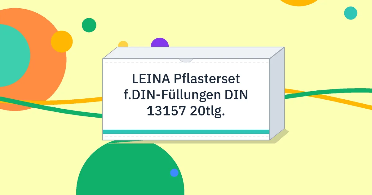 Symbolbild: Packung mit der Aufschrift LEINA Pflasterset f.DIN-Füllungen DIN 13157 20tlg. (PZN 11701786) – Verfügbarkeit und Bezug in Apotheken in Frankfurt am Main