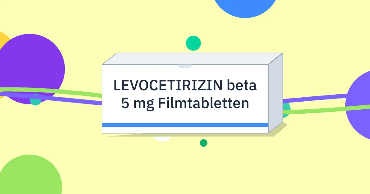 Symbolbild: Packung mit der Aufschrift LEVOCETIRIZIN beta 5 mg Filmtabletten (PZN 16006223) – Verfügbarkeit und Bezug in Apotheken in Frankfurt am Main
