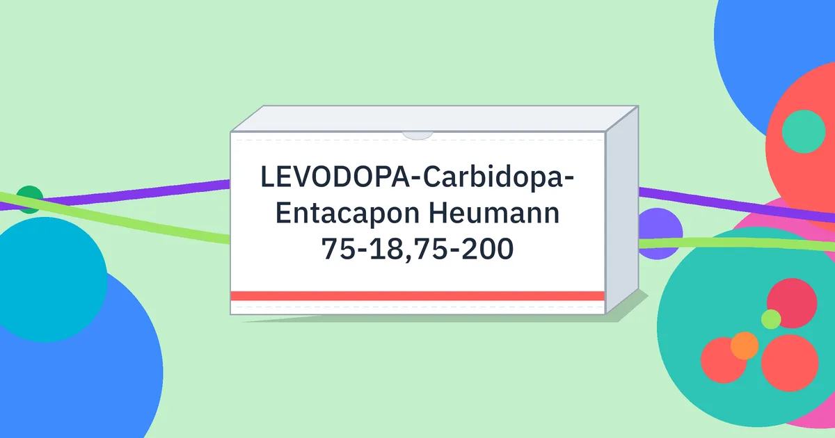 Symbolbild: Packung mit der Aufschrift LEVODOPA-Carbidopa-Entacapon Heumann 75-18,75-200 (PZN 17148847) – Verfügbarkeit und Bezug in Apotheken in Frankfurt am Main