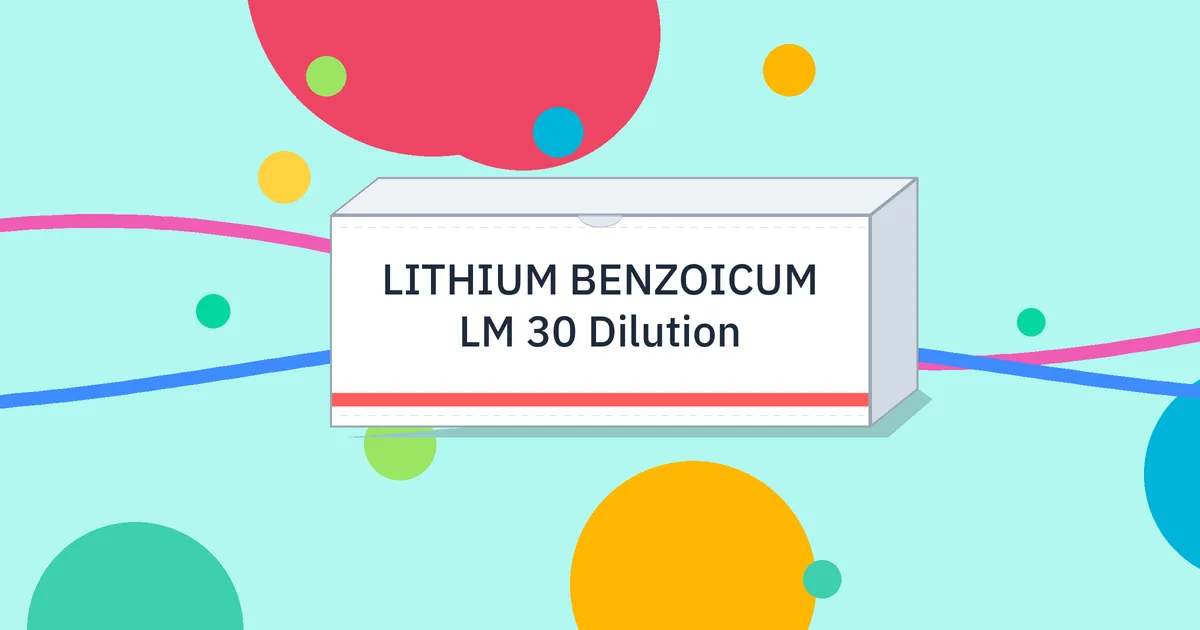Symbolbild: Packung mit der Aufschrift LITHIUM BENZOICUM LM 30 Dilution (PZN 13531756) – Verfügbarkeit und Bezug in Apotheken in Frankfurt am Main