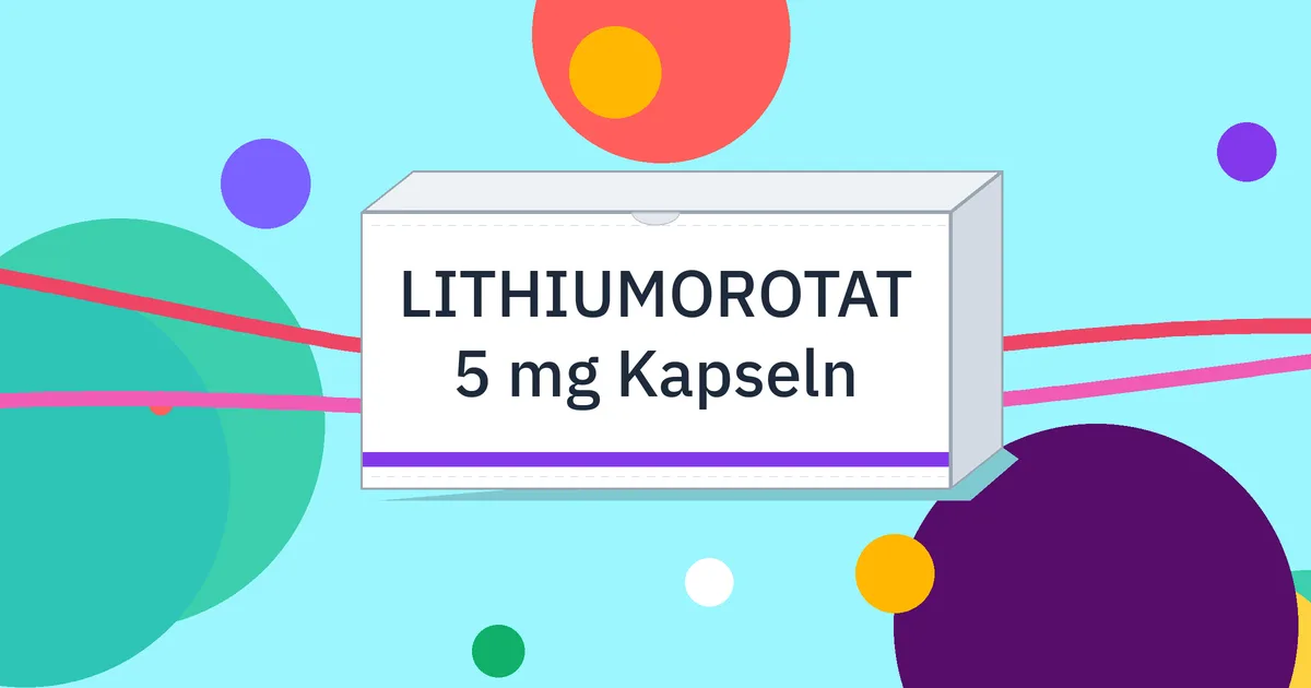 Symbolbild: Packung mit der Aufschrift LITHIUMOROTAT 5 mg Kapseln (PZN 20349549) – Verfügbarkeit und Bezug in Apotheken in Frankfurt am Main