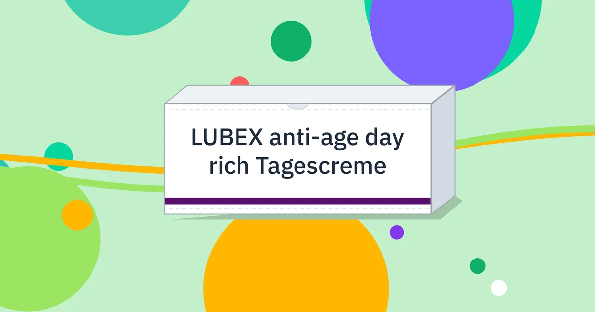 Symbolbild: Packung mit der Aufschrift LUBEX anti-age day rich Tagescreme (PZN 16156773) – Verfügbarkeit und Bezug in Apotheken in Frankfurt am Main