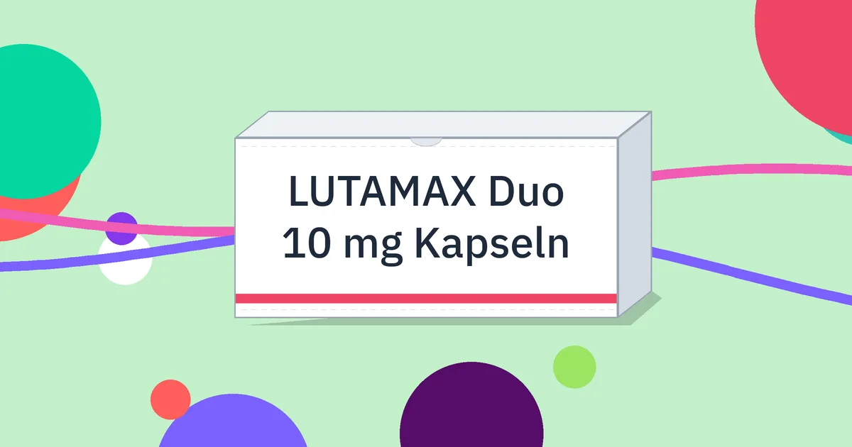 Symbolbild: Packung mit der Aufschrift LUTAMAX Duo 10 mg Kapseln (PZN 06564264) – Verfügbarkeit und Bezug in Apotheken in Frankfurt am Main