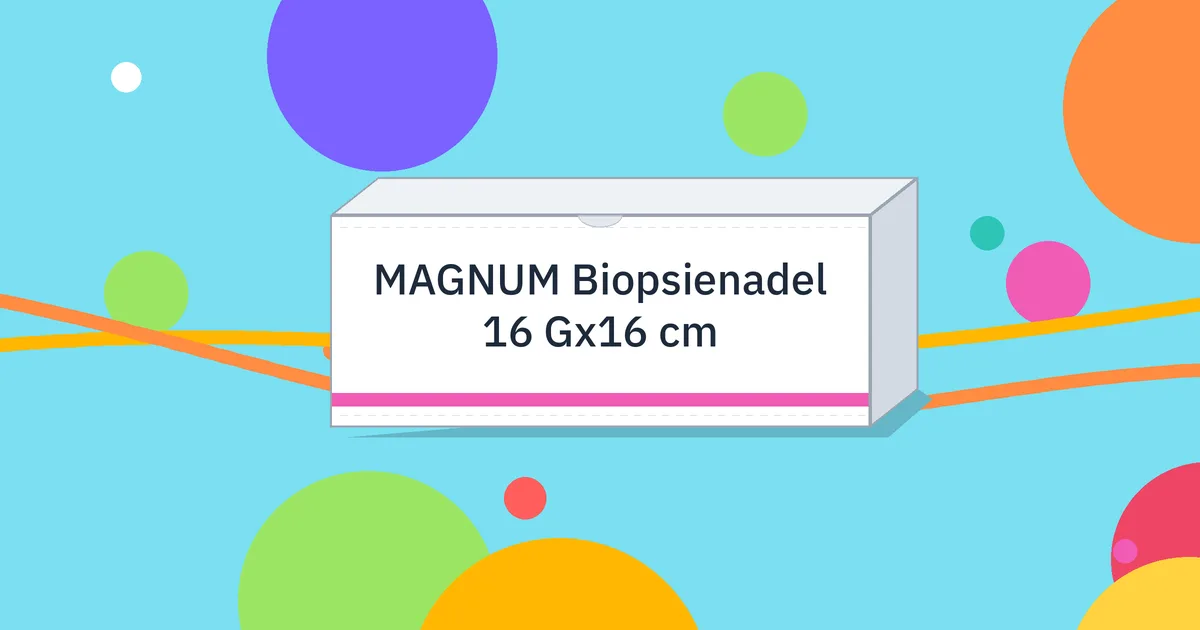 Symbolbild: Packung mit der Aufschrift MAGNUM Biopsienadel 16 Gx16 cm (PZN 03405482) – Verfügbarkeit und Bezug in Apotheken in Frankfurt am Main