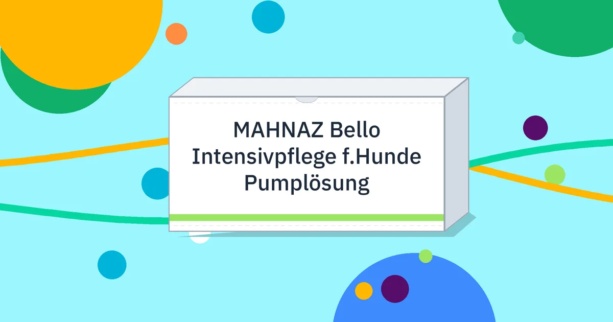Symbolbild: Packung mit der Aufschrift MAHNAZ Bello Intensivpflege f.Hunde Pumplösung (PZN 10314219) – Verfügbarkeit und Bezug in Apotheken in Frankfurt am Main