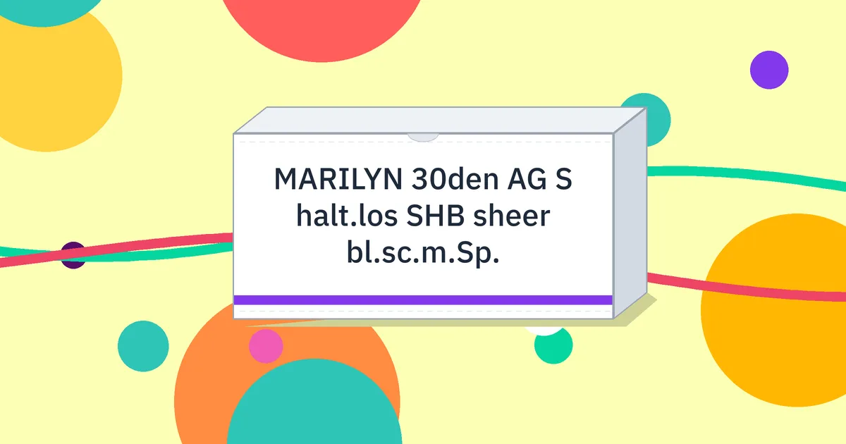 Symbolbild: Packung mit der Aufschrift MARILYN 30den AG S halt.los SHB sheer bl.sc.m.Sp. (PZN 16186337) – Verfügbarkeit und Bezug in Apotheken in Frankfurt am Main