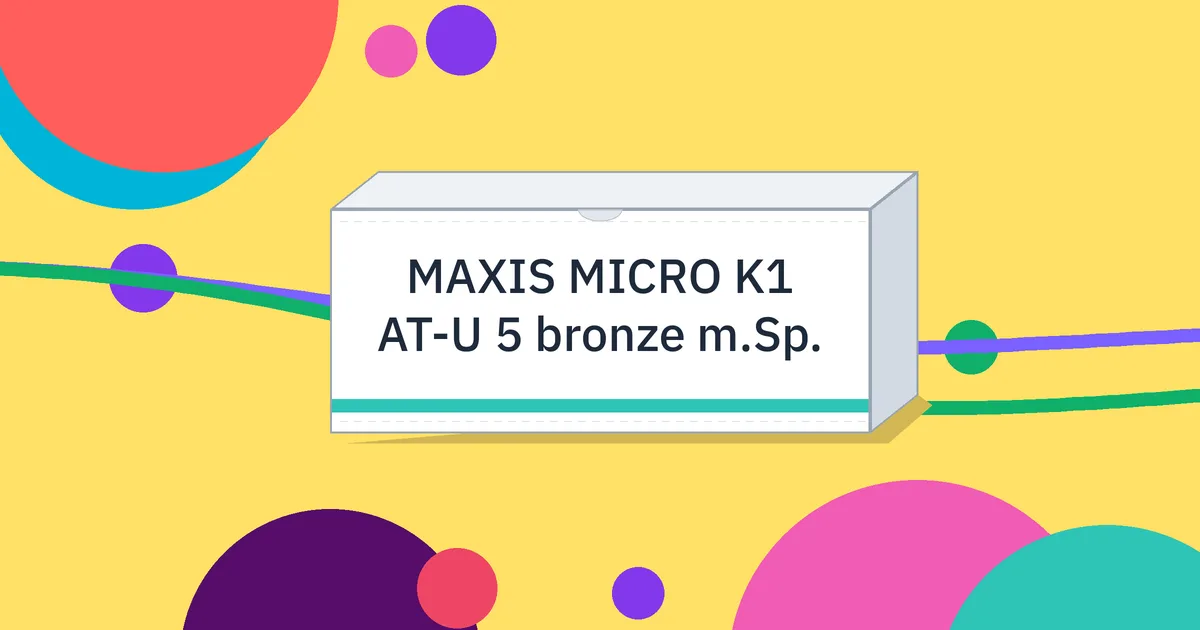 Symbolbild: Packung mit der Aufschrift MAXIS MICRO K1 AT-U 5 bronze m.Sp. (PZN 17671715) – Verfügbarkeit und Bezug in Apotheken in Frankfurt am Main