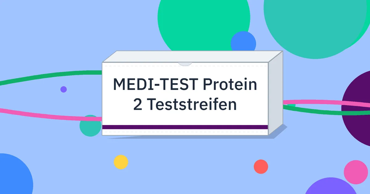 Symbolbild: Packung mit der Aufschrift MEDI-TEST Protein 2 Teststreifen (PZN 00516353) – Verfügbarkeit und Bezug in Apotheken in Frankfurt am Main