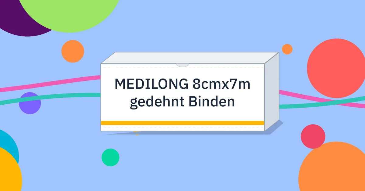 Symbolbild: Packung mit der Aufschrift MEDILONG 8cmx7m gedehnt Binden (PZN 04480310) – Verfügbarkeit und Bezug in Apotheken in Frankfurt am Main
