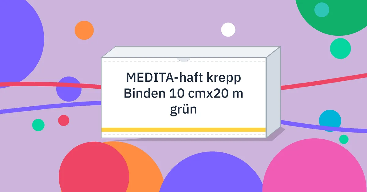 Symbolbild: Packung mit der Aufschrift MEDITA-haft krepp Binden 10 cmx20 m grün (PZN 19452093) – Verfügbarkeit und Bezug in Apotheken in Frankfurt am Main