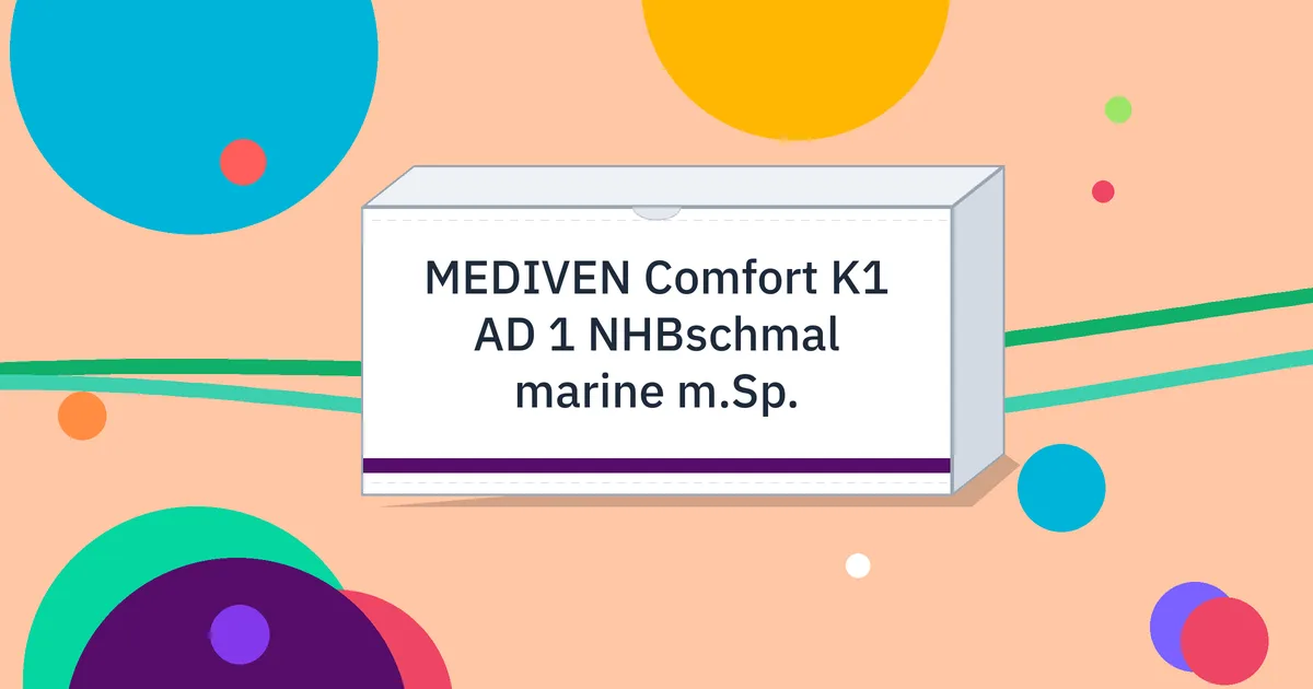 Symbolbild: Packung mit der Aufschrift MEDIVEN Comfort K1 AD 1 NHBschmal marine m.Sp. (PZN 14562233) – Verfügbarkeit und Bezug in Apotheken in Frankfurt am Main