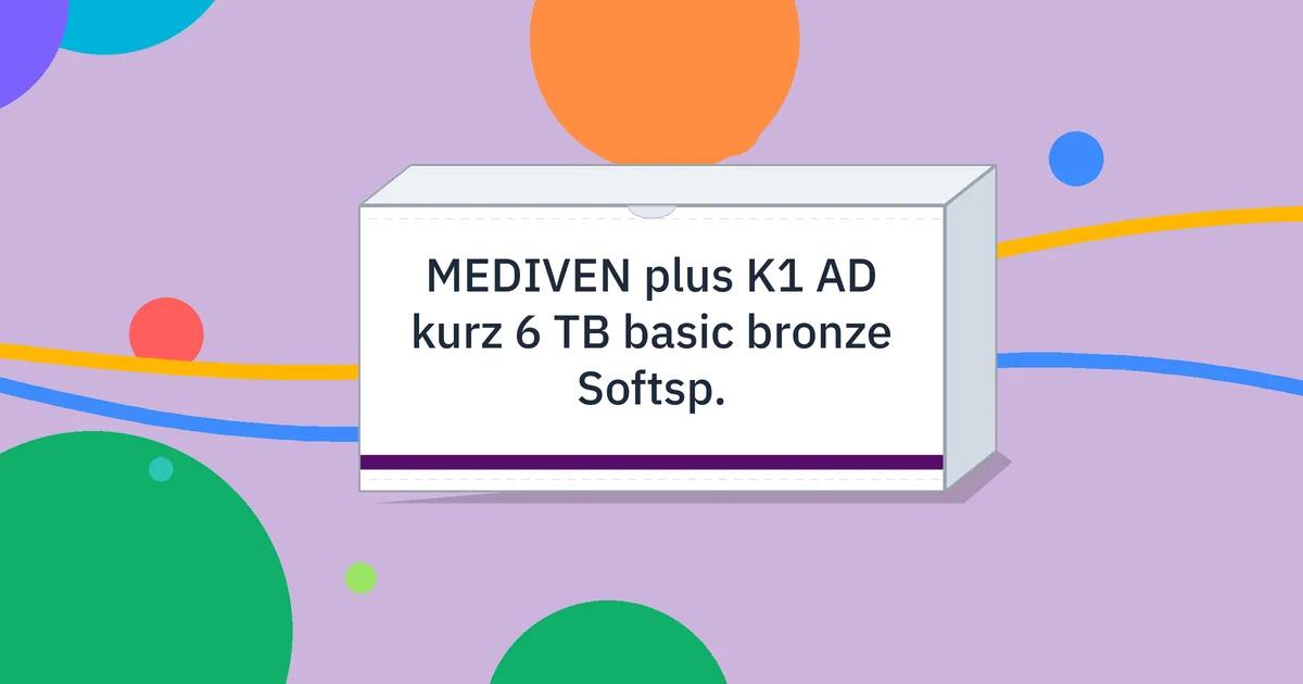 Symbolbild: Packung mit der Aufschrift MEDIVEN plus K1 AD kurz 6 TB basic bronze Softsp. (PZN 15046083) – Verfügbarkeit und Bezug in Apotheken in Frankfurt am Main