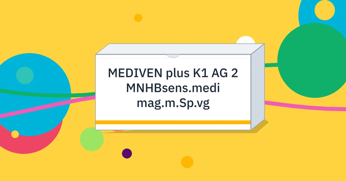 Symbolbild: Packung mit der Aufschrift MEDIVEN plus K1 AG 2 MNHBsens.medi mag.m.Sp.vg (PZN 15917477) – Verfügbarkeit und Bezug in Apotheken in Frankfurt am Main