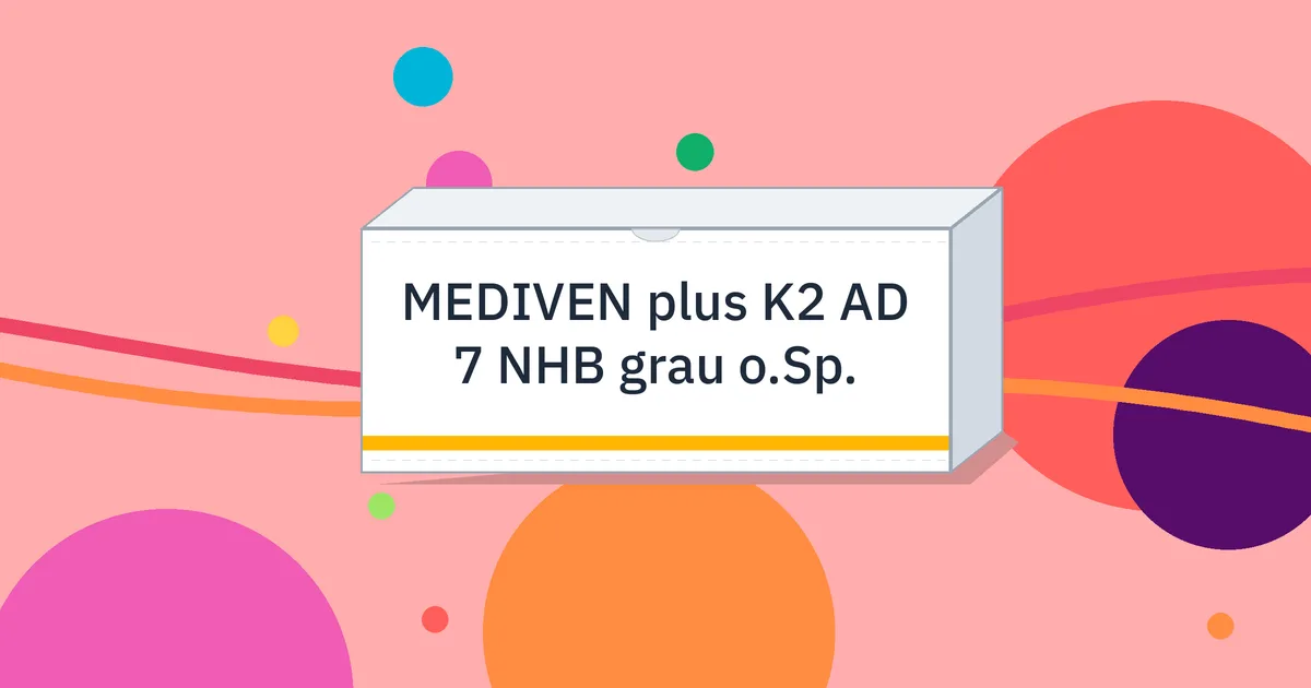 Symbolbild: Packung mit der Aufschrift MEDIVEN plus K2 AD 7 NHB grau o.Sp. (PZN 18946462) – Verfügbarkeit und Bezug in Apotheken in Frankfurt am Main
