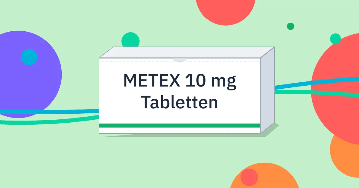 Symbolbild: Packung mit der Aufschrift METEX 10 mg Tabletten (PZN 02034204) – Verfügbarkeit und Bezug in Apotheken in Frankfurt am Main