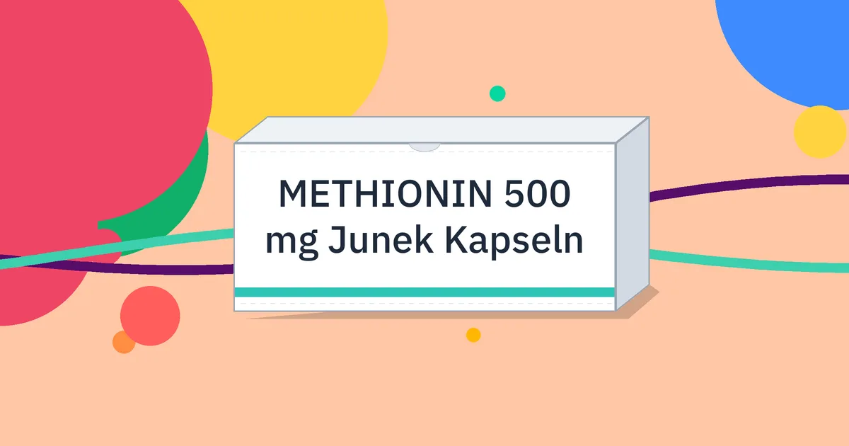 Symbolbild: Packung mit der Aufschrift METHIONIN 500 mg Junek Kapseln (PZN 00134870) – Verfügbarkeit und Bezug in Apotheken in Frankfurt am Main