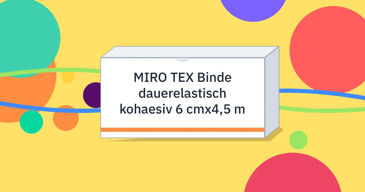 Symbolbild: Packung mit der Aufschrift MIRO TEX Binde dauerelastisch kohaesiv 6 cmx4,5 m (PZN 06854826) – Verfügbarkeit und Bezug in Apotheken in Frankfurt am Main
