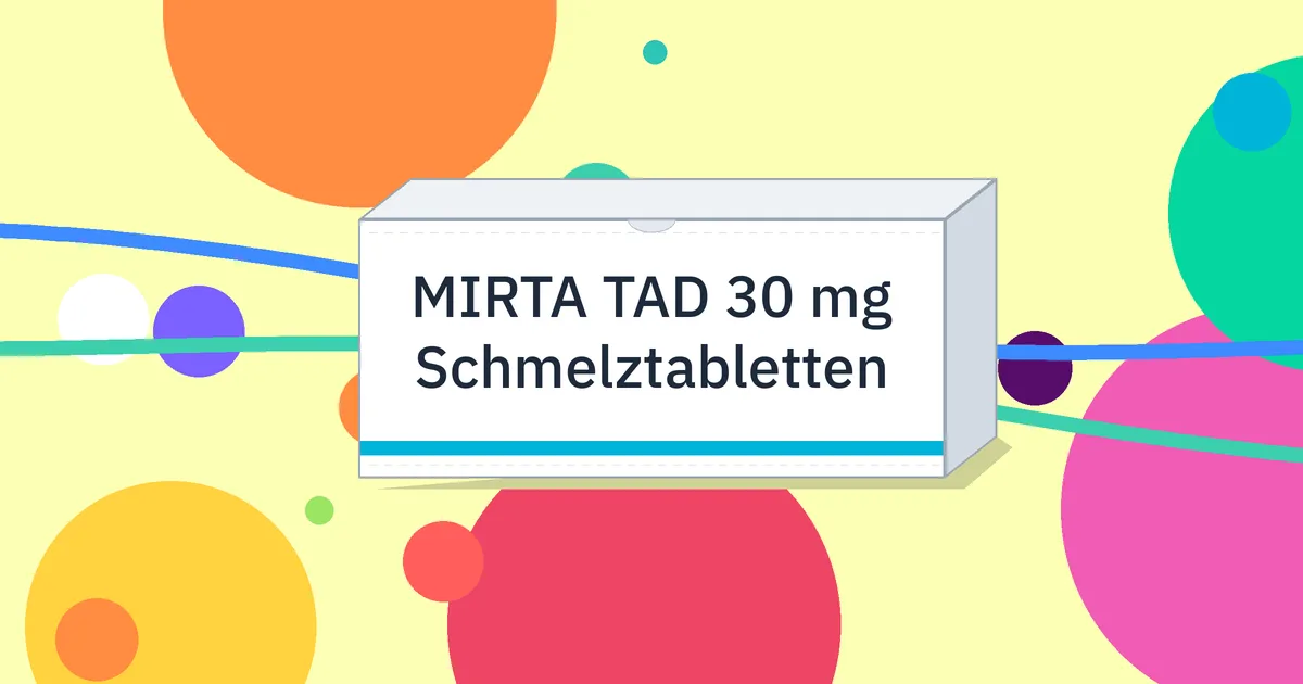 Symbolbild: Packung mit der Aufschrift MIRTA TAD 30 mg Schmelztabletten (PZN 06477200) – Verfügbarkeit und Bezug in Apotheken in Frankfurt am Main