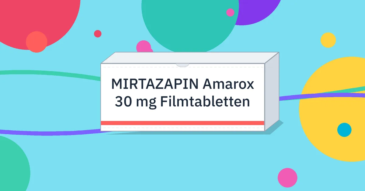 Symbolbild: Packung mit der Aufschrift MIRTAZAPIN Amarox 30 mg Filmtabletten (PZN 19277201) – Verfügbarkeit und Bezug in Apotheken in Frankfurt am Main