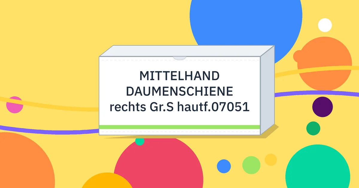 Symbolbild: Packung mit der Aufschrift MITTELHAND DAUMENSCHIENE rechts Gr.S hautf.07051 (PZN 15323045) – Verfügbarkeit und Bezug in Apotheken in Frankfurt am Main