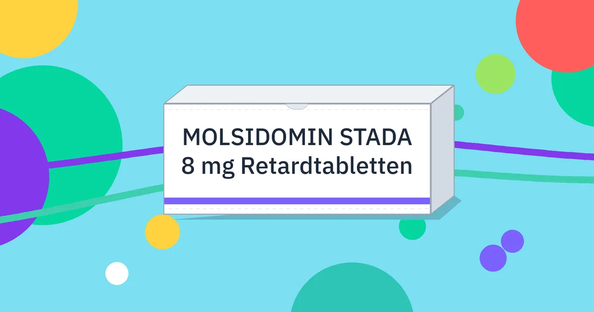 Symbolbild: Packung mit der Aufschrift MOLSIDOMIN STADA 8 mg Retardtabletten (PZN 14307742) – Verfügbarkeit und Bezug in Apotheken in Frankfurt am Main
