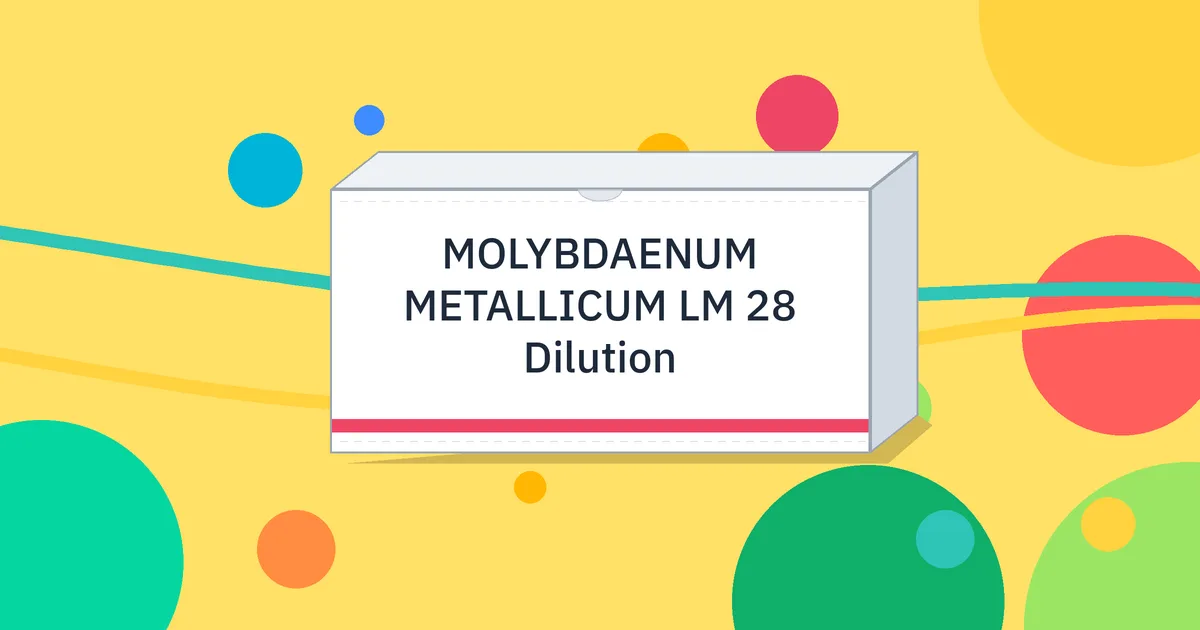 Symbolbild: Packung mit der Aufschrift MOLYBDAENUM METALLICUM LM 28 Dilution (PZN 13609990) – Verfügbarkeit und Bezug in Apotheken in Frankfurt am Main