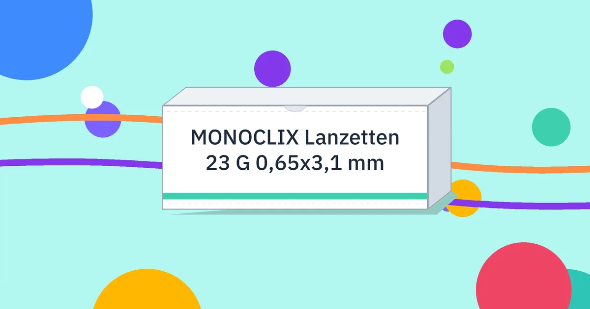 Symbolbild: Packung mit der Aufschrift MONOCLIX Lanzetten 23 G 0,65x3,1 mm (PZN 10281276) – Verfügbarkeit und Bezug in Apotheken in Frankfurt am Main