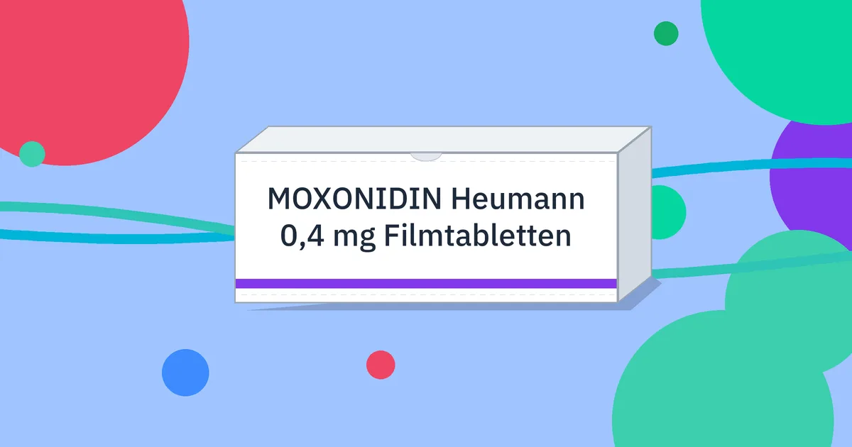 Symbolbild: Packung mit der Aufschrift MOXONIDIN Heumann 0,4 mg Filmtabletten (PZN 00239273) – Verfügbarkeit und Bezug in Apotheken in Frankfurt am Main