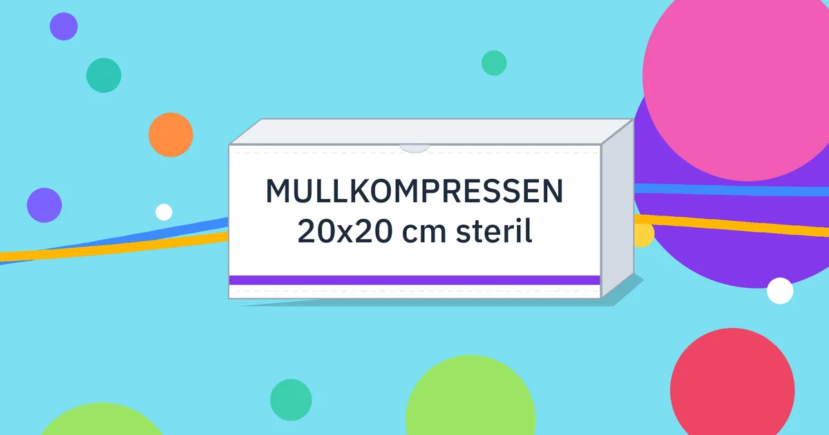 Symbolbild: Packung mit der Aufschrift MULLKOMPRESSEN 20x20 cm steril (PZN 01722669) – Verfügbarkeit und Bezug in Apotheken in Frankfurt am Main