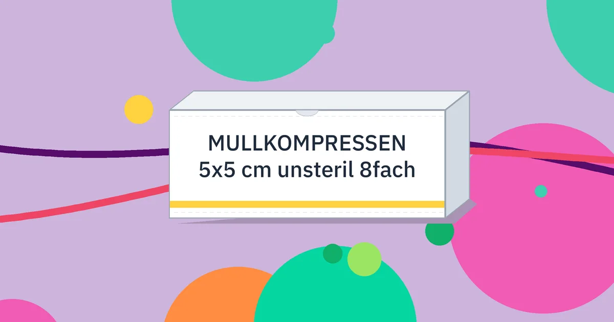 Symbolbild: Packung mit der Aufschrift MULLKOMPRESSEN 5x5 cm unsteril 8fach (PZN 08698879) – Verfügbarkeit und Bezug in Apotheken in Frankfurt am Main