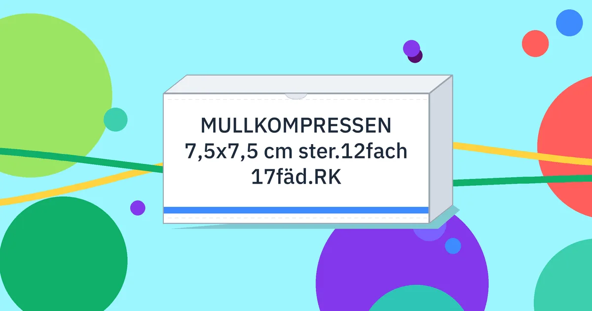 Symbolbild: Packung mit der Aufschrift MULLKOMPRESSEN 7,5x7,5 cm ster.12fach 17fäd.RK (PZN 06930042) – Verfügbarkeit und Bezug in Apotheken in Frankfurt am Main