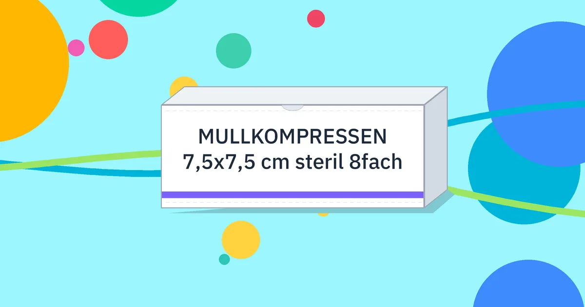Symbolbild: Packung mit der Aufschrift MULLKOMPRESSEN 7,5x7,5 cm steril 8fach (PZN 01330662) – Verfügbarkeit und Bezug in Apotheken in Frankfurt am Main
