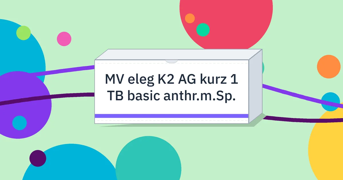Symbolbild: Packung mit der Aufschrift MV eleg K2 AG kurz 1 TB basic anthr.m.Sp. (PZN 00192896) – Verfügbarkeit und Bezug in Apotheken in Frankfurt am Main