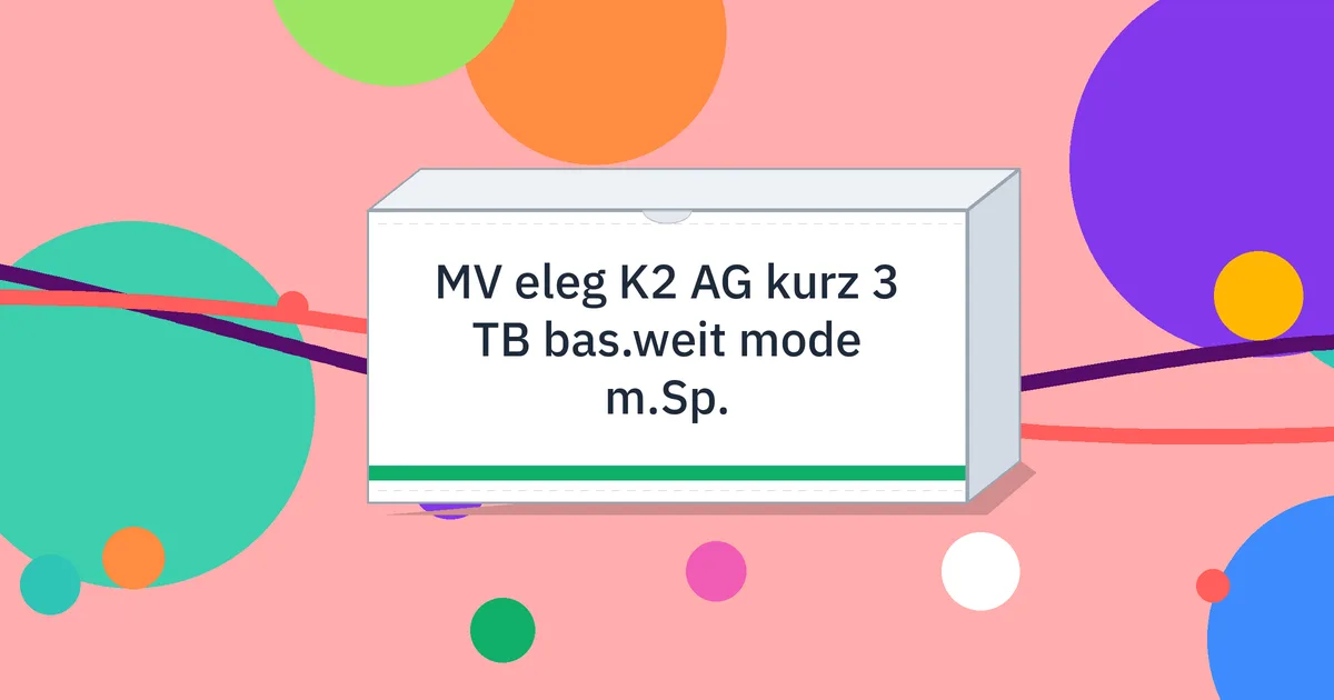 Symbolbild: Packung mit der Aufschrift MV eleg K2 AG kurz 3 TB bas.weit mode m.Sp. (PZN 09862950) – Verfügbarkeit und Bezug in Apotheken in Frankfurt am Main