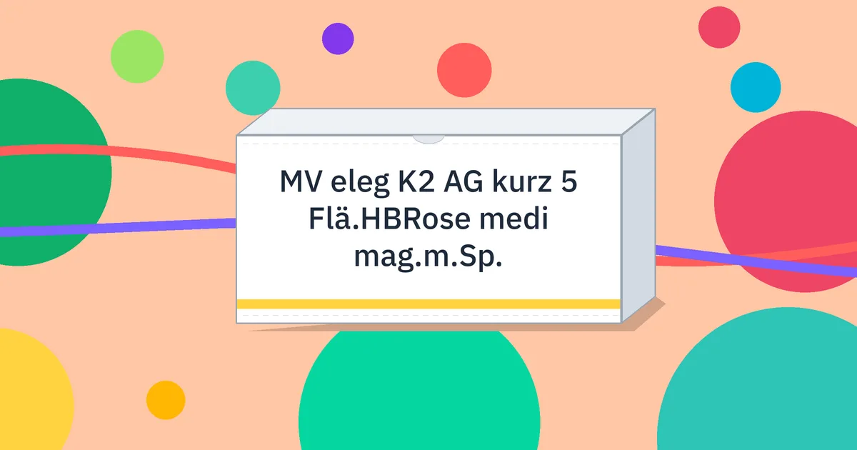 Symbolbild: Packung mit der Aufschrift MV eleg K2 AG kurz 5 Flä.HBRose medi mag.m.Sp. (PZN 15704161) – Verfügbarkeit und Bezug in Apotheken in Frankfurt am Main