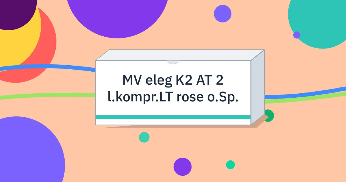 Symbolbild: Packung mit der Aufschrift MV eleg K2 AT 2 l.kompr.LT rose o.Sp. (PZN 15286226) – Verfügbarkeit und Bezug in Apotheken in Frankfurt am Main