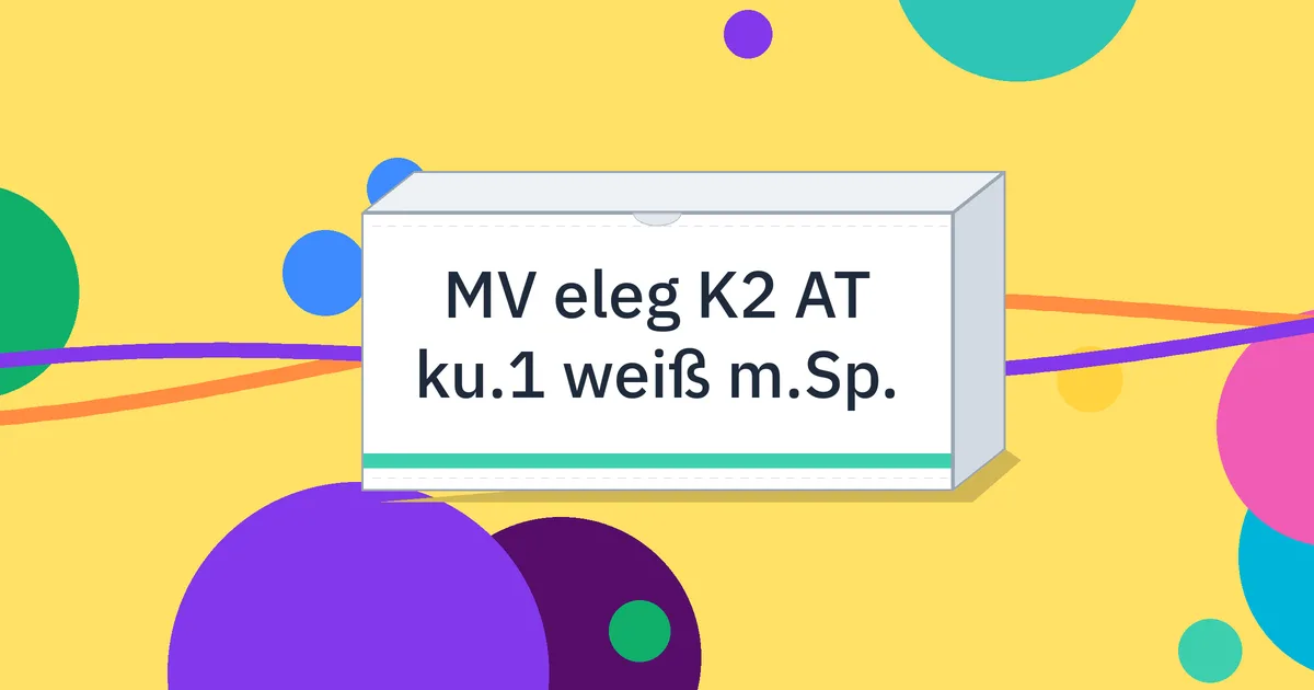 Symbolbild: Packung mit der Aufschrift MV eleg K2 AT ku.1 weiß m.Sp. (PZN 00312886) – Verfügbarkeit und Bezug in Apotheken in Frankfurt am Main